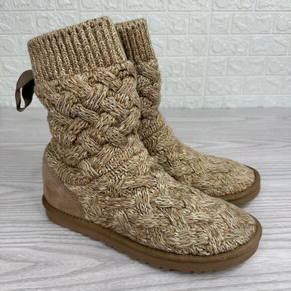 UGG | Shoes | Ugg Australia Isla Knit Boots Wmns 9 Tan Cable Knit Upper ...